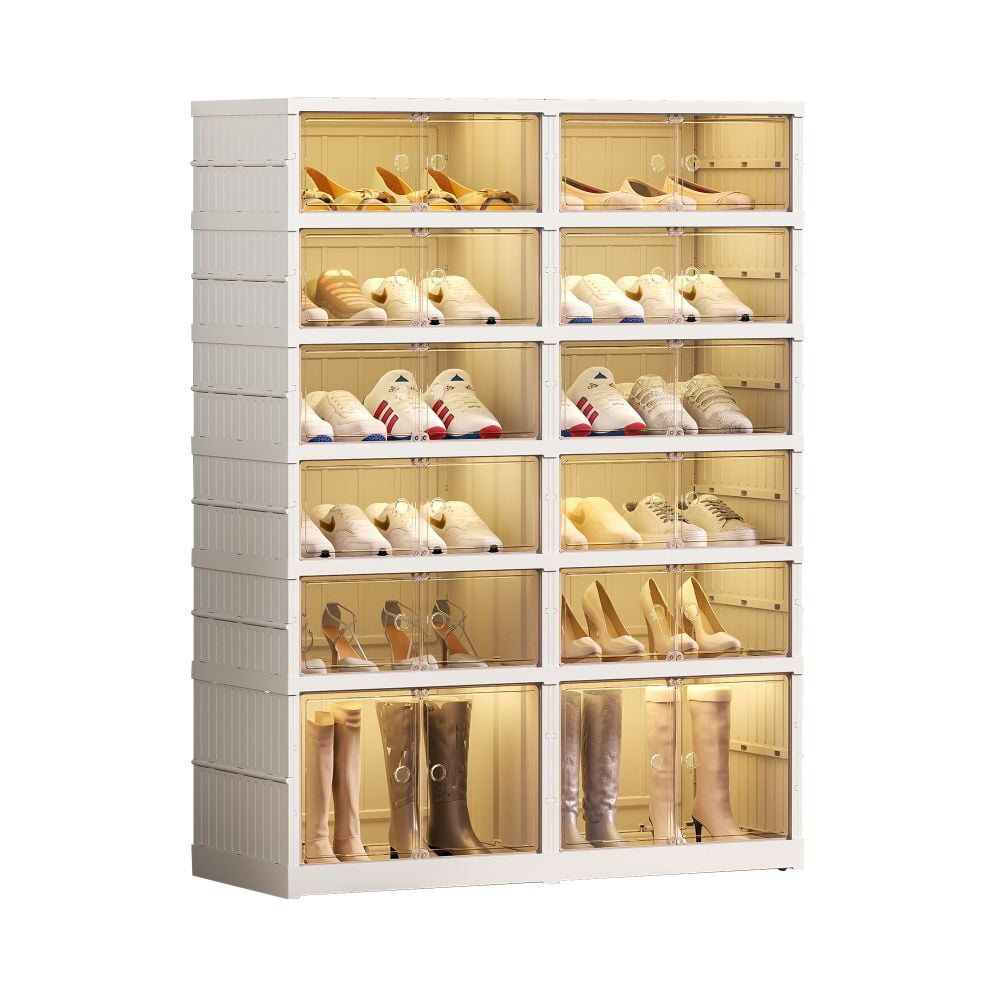 IVV 6-Tier Shoes Organizer Cabinet with Frosted PET Doors, Folding ...