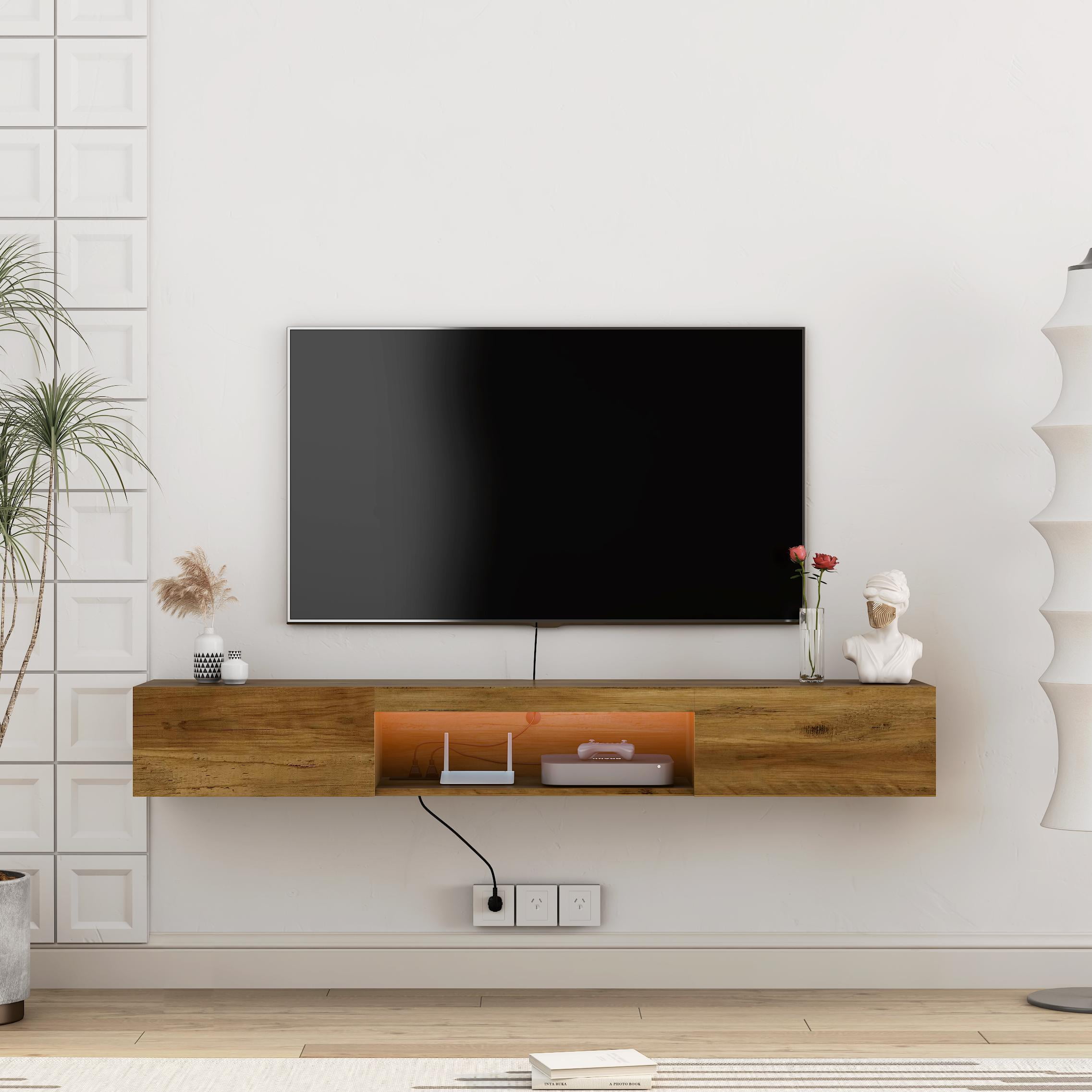 IVV 63" Floating TV Stand with LED lights & Power Outlet, Farmhouse ...