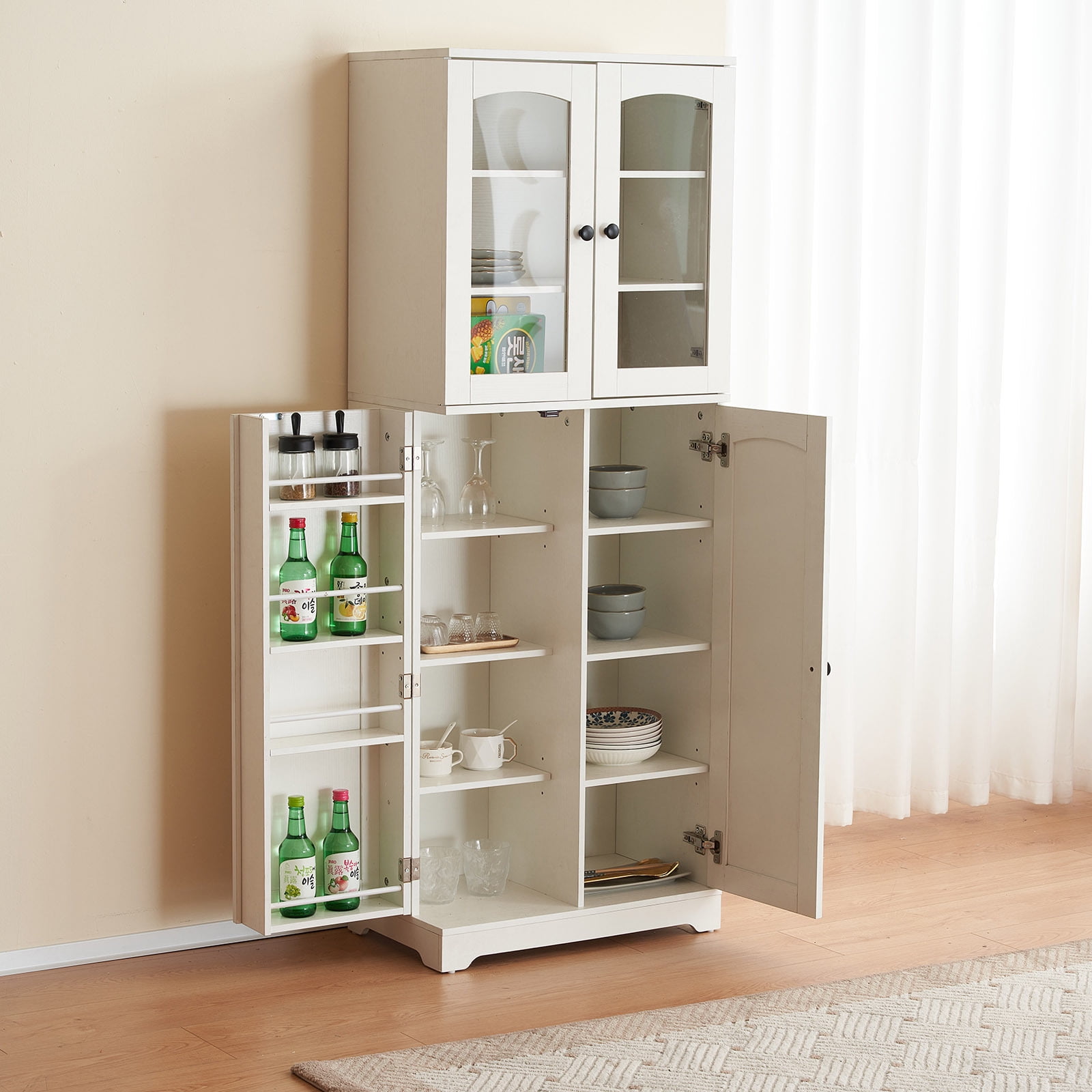 IVV 63" Kitchen Pantry Cupboard with Acrylic Doors and Adjustable ...