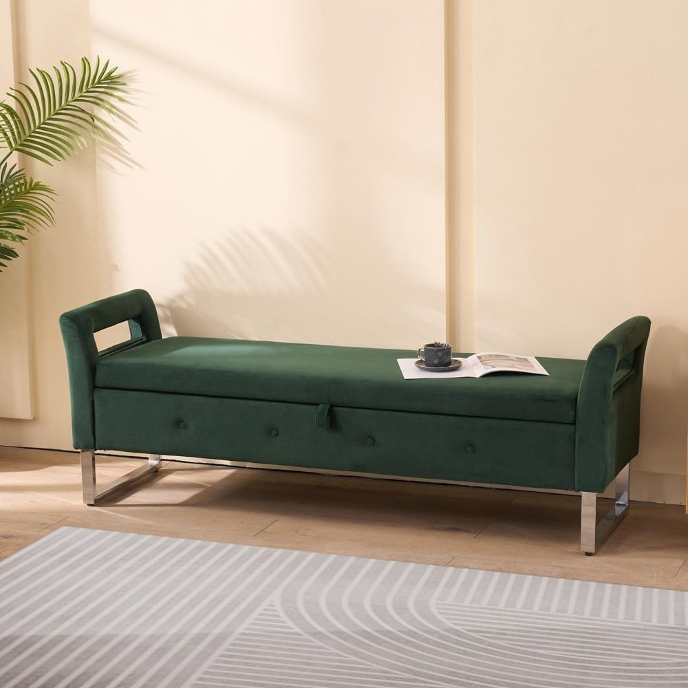 IVV 67.91"W Upholstered Velvet Storage Bench, Modern Entryway Shoe ...