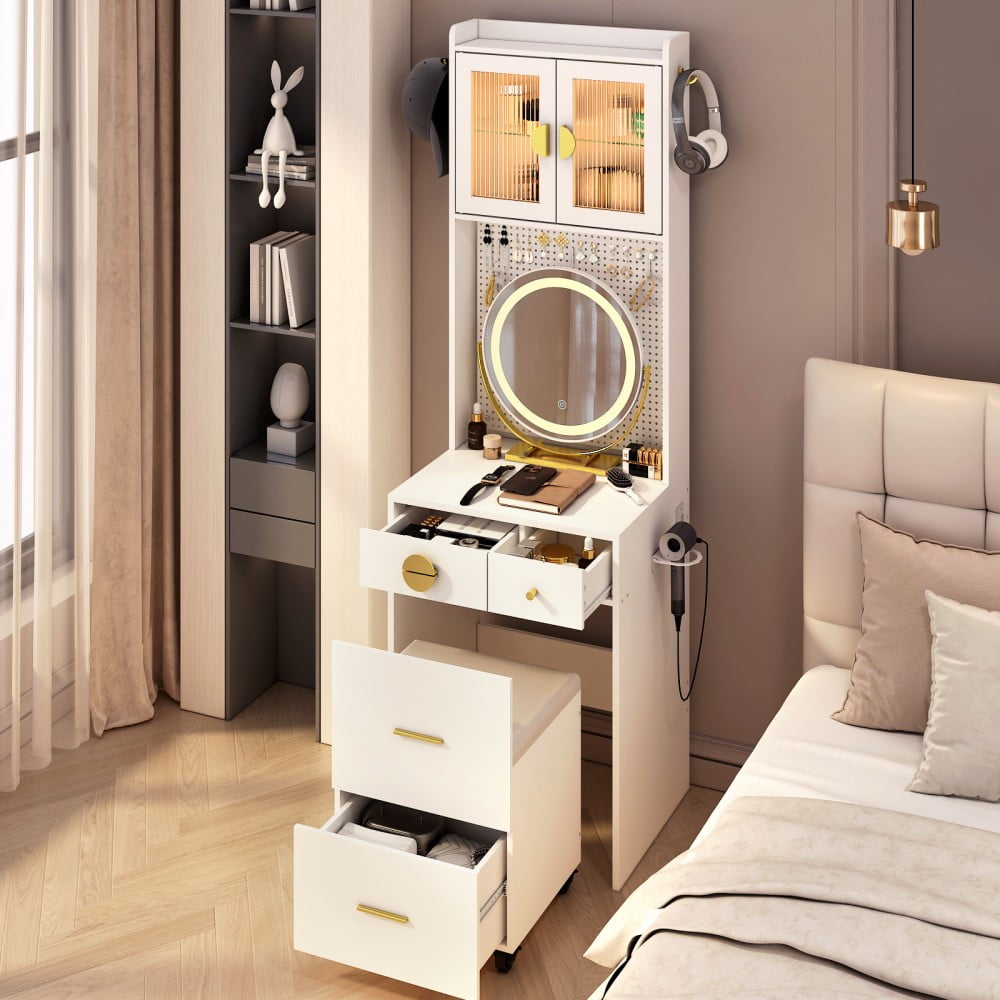 IVV 68.9" H Vanity Desk with Mirror and Lights, Compact Vanity Set with ...