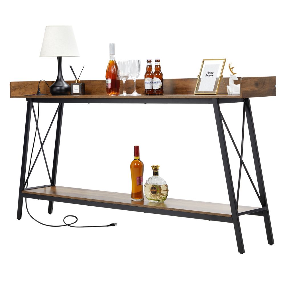 IVV 70.9 Inch Long Console Table with Charging Station and Raised ...