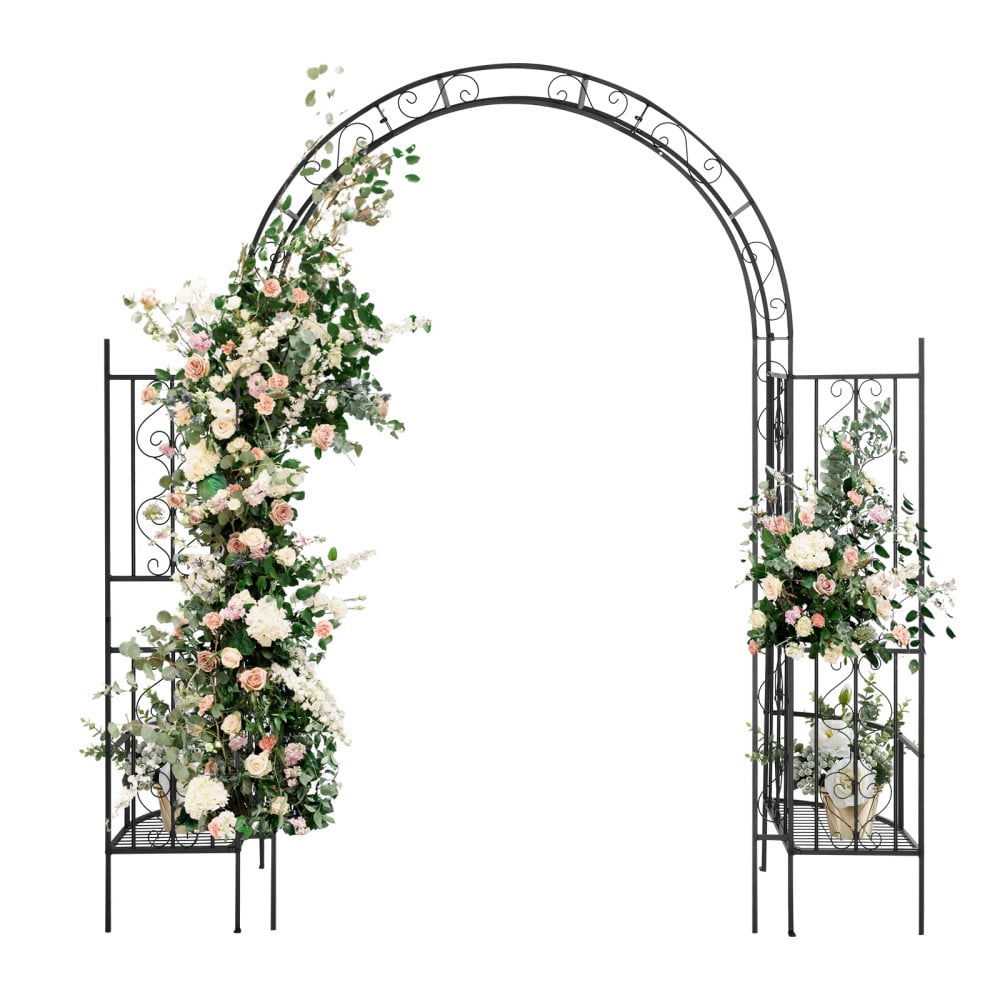 IVV 7FT Garden Arch Arbor with Side Planter Boxes, Heavy Duty Metal ...