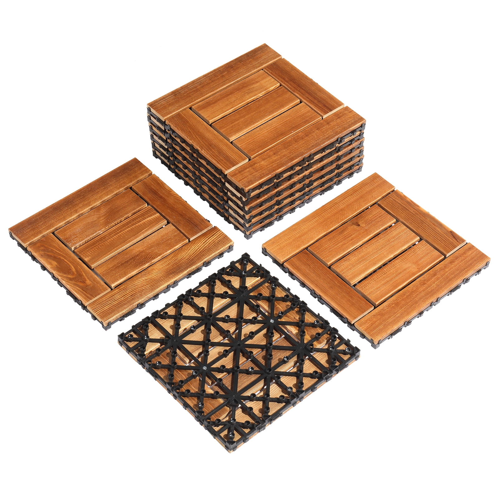 IVV 9PCS Wood Interlocking Deck Tiles 11.8"x11.8", Patio Flooring ...