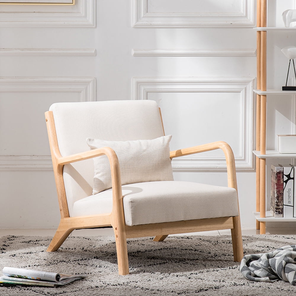 IVV Accent Chair with Lumbar Pillow,Mid-Century Modern Accent Chair Armchair, Linen Fabric Comfy ...