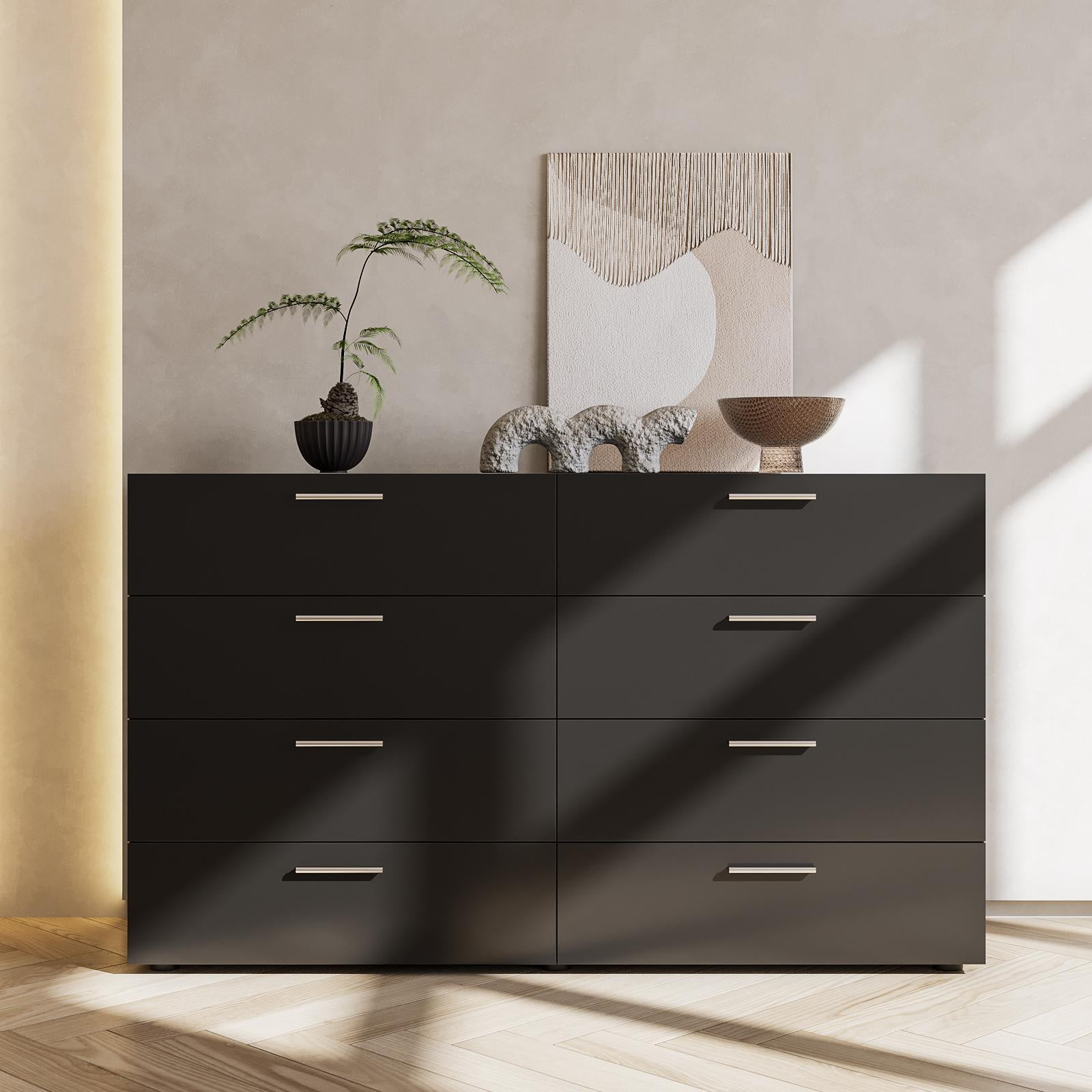 IVV Black Dresser for Bedroom, 8-Drawer Large Double Dresser, Modern ...