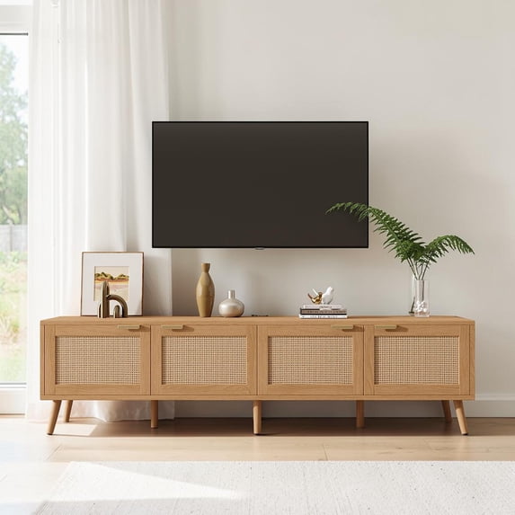 IVV Boho TV Cabinet with 4 Rattan Doors & Cable Management Holes, 70.9 ...