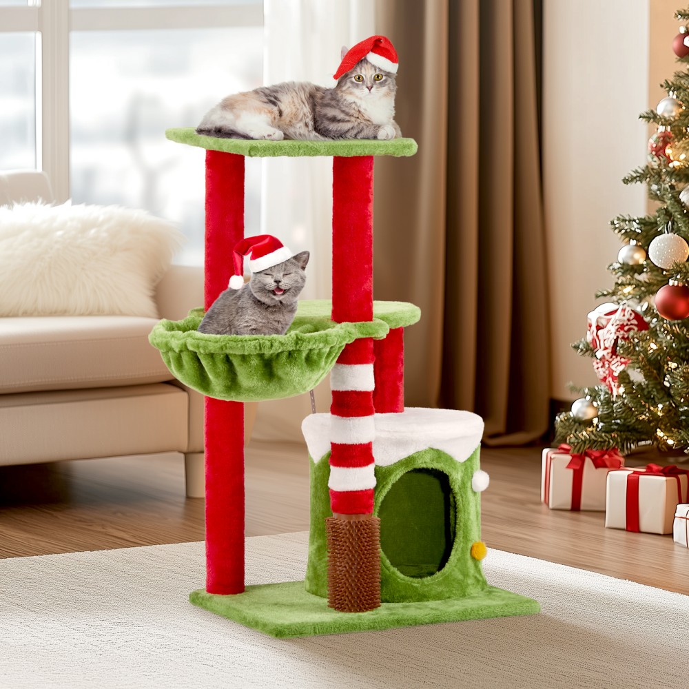 IVV Christmas Cat Tree, 31.5" Cat Tower with Cozy Condo, Plush Hammock ...