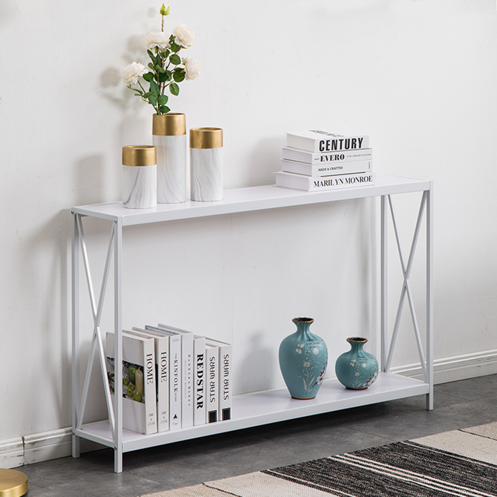 IVV Narrow Console Table, 2-Tier Entrance Table, Modern Behind Sofa Table with Metal Frame, for ...