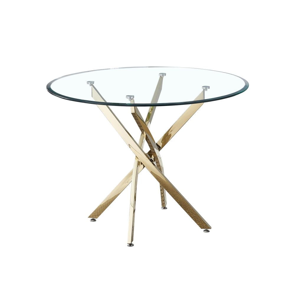 IVV Contemporary Round Glass Dining Table with Gold Metal Legs for ...