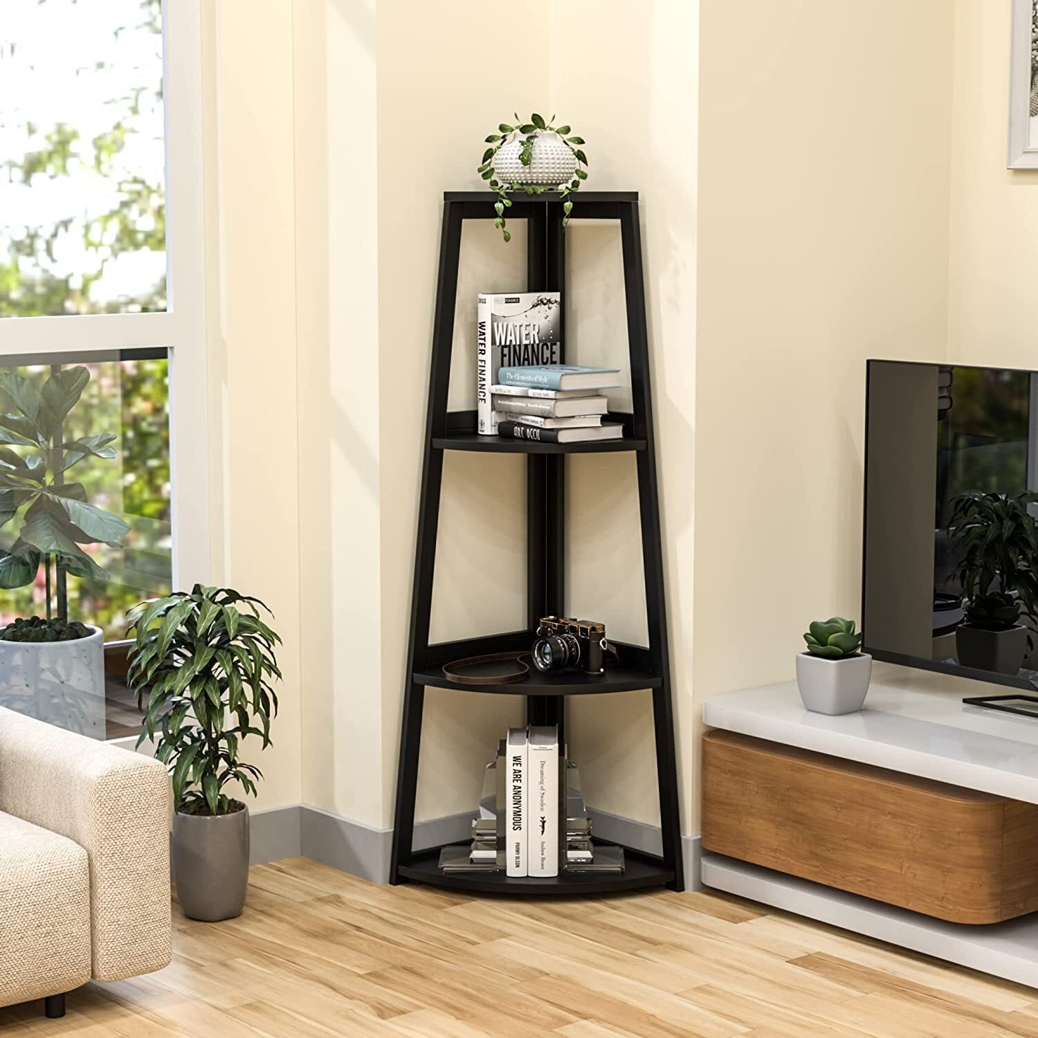IVV Corner Ladder Shelf, Modern 4-Tier Corner Bookshelf, Corner ...