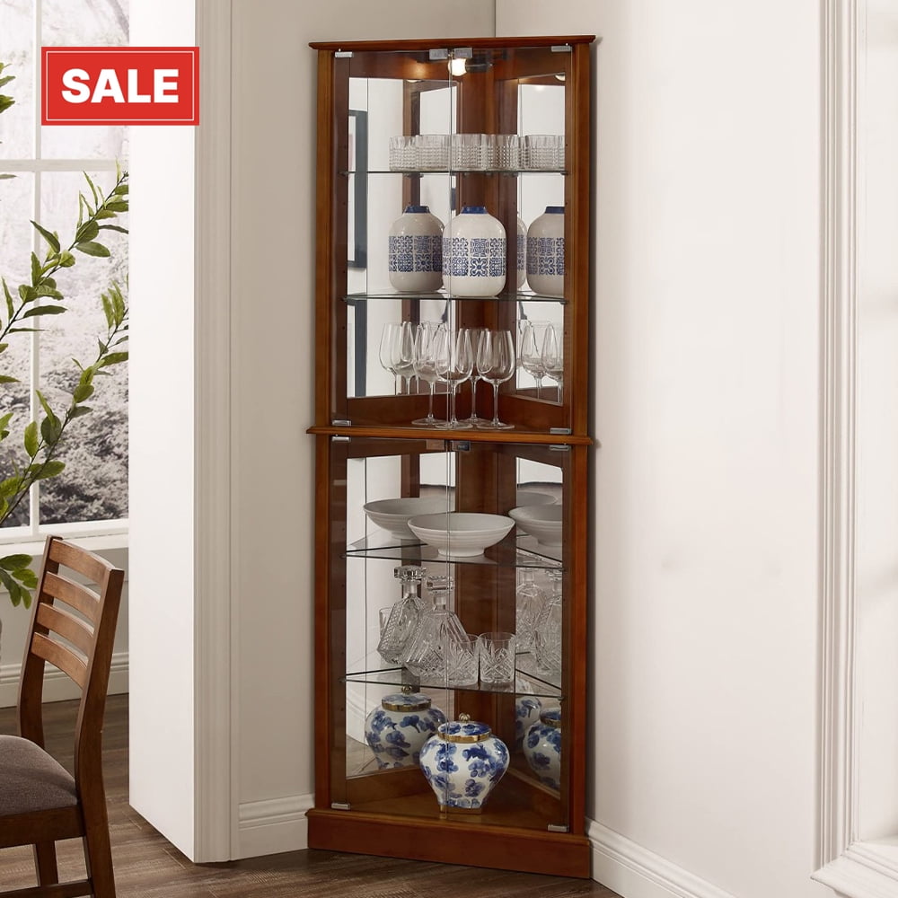 IVV Curio Cabinet with Light, Traditional Corner Triangle Display ...