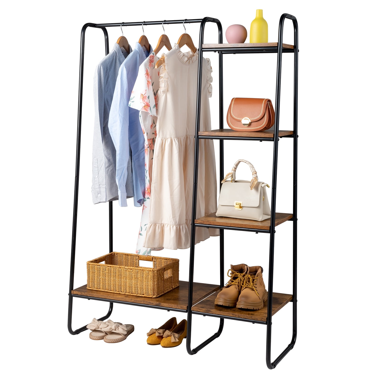 IVV Entryway Garment Rack with Side Shelves, Freestanding Metal ...