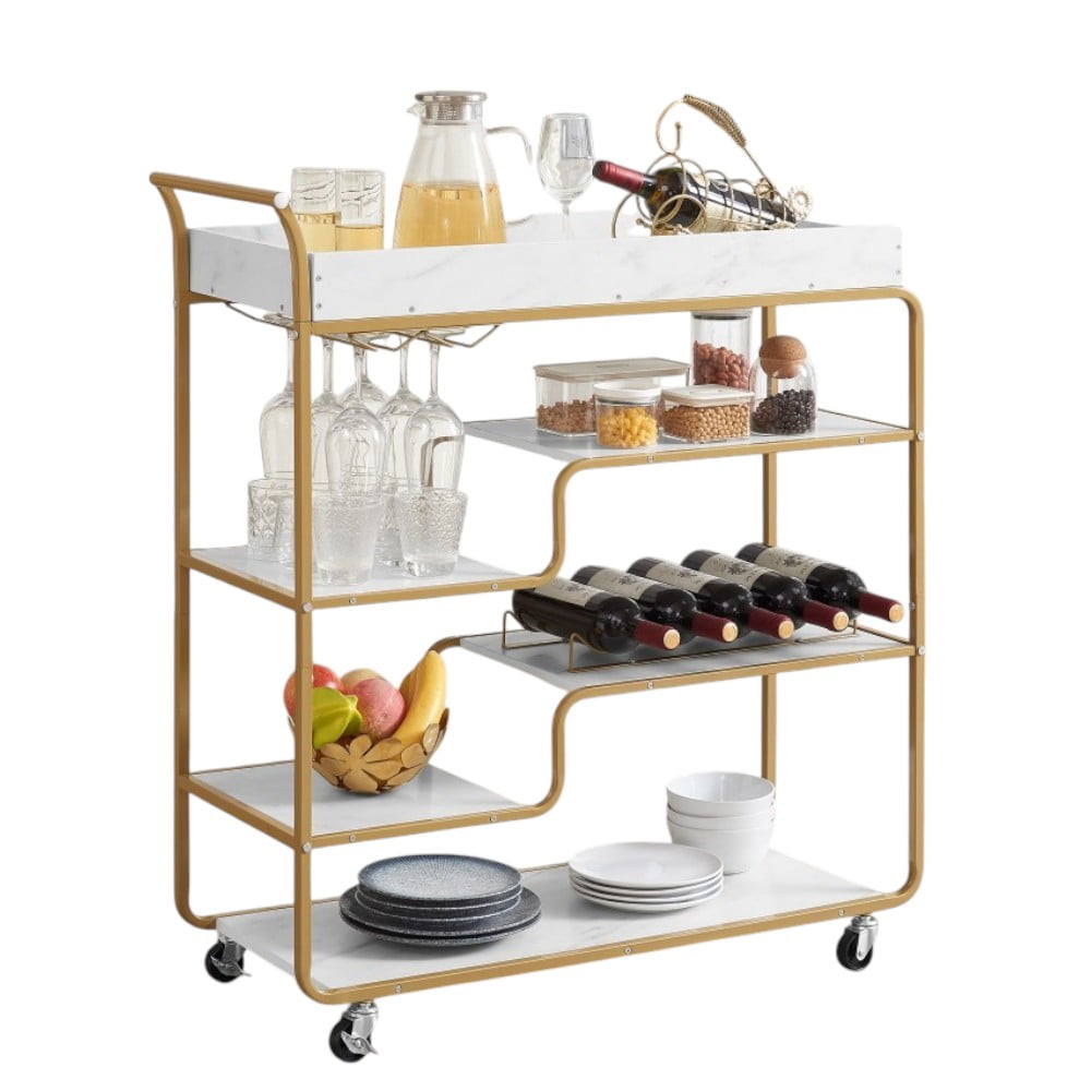 IVV Gold Bar Carts with 6-Tier Storage Shelves, Mobile Bar Serving Cart ...