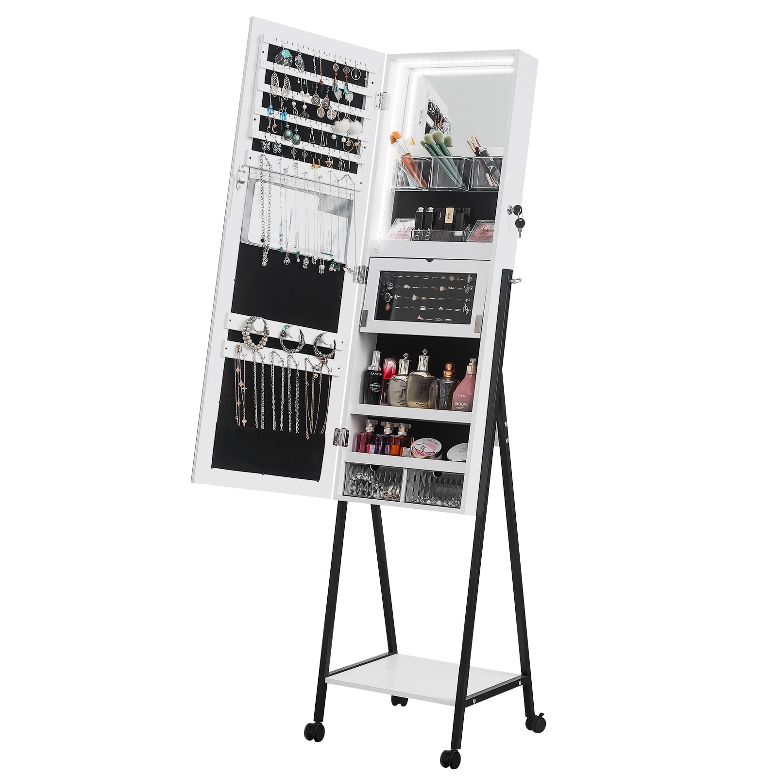 IVV Jewelry Cabinet with Full-Screen Mirror, Lockable Jewelry Armoire ...
