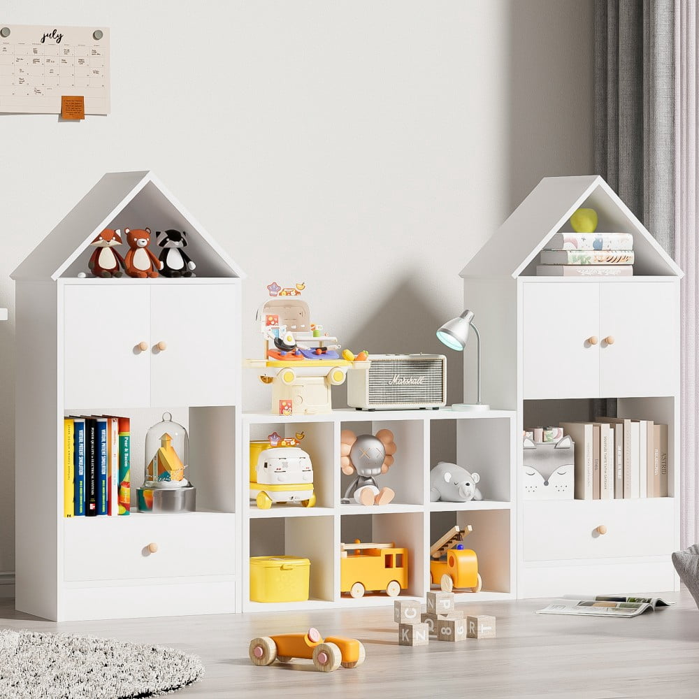 IVV Kids Bookshelf in House Shaped, Wooden Toys Storage Organizer with ...