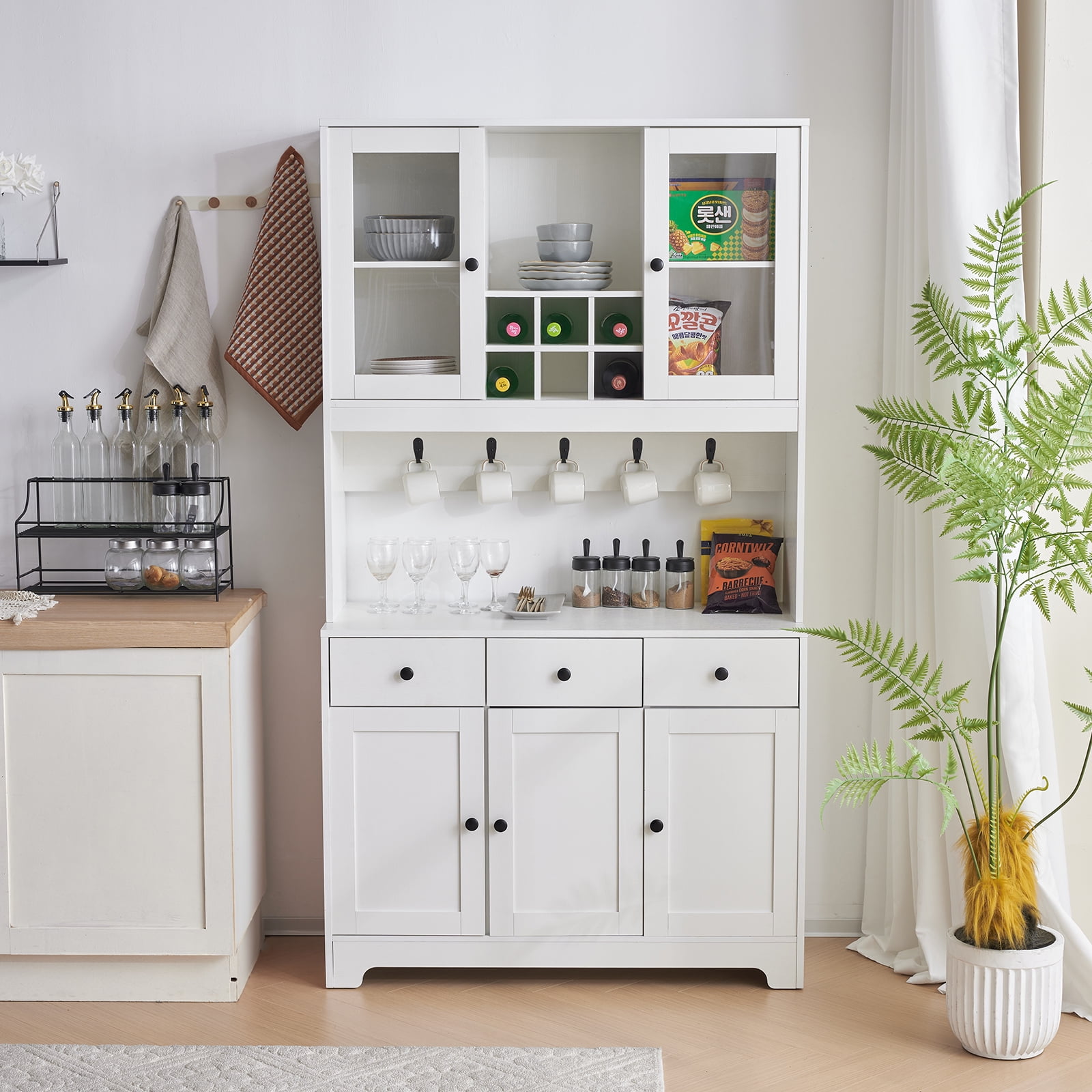 IVV Kitchen Pantry with Hutch, Muti-Functional Kitchen Sideboard ...