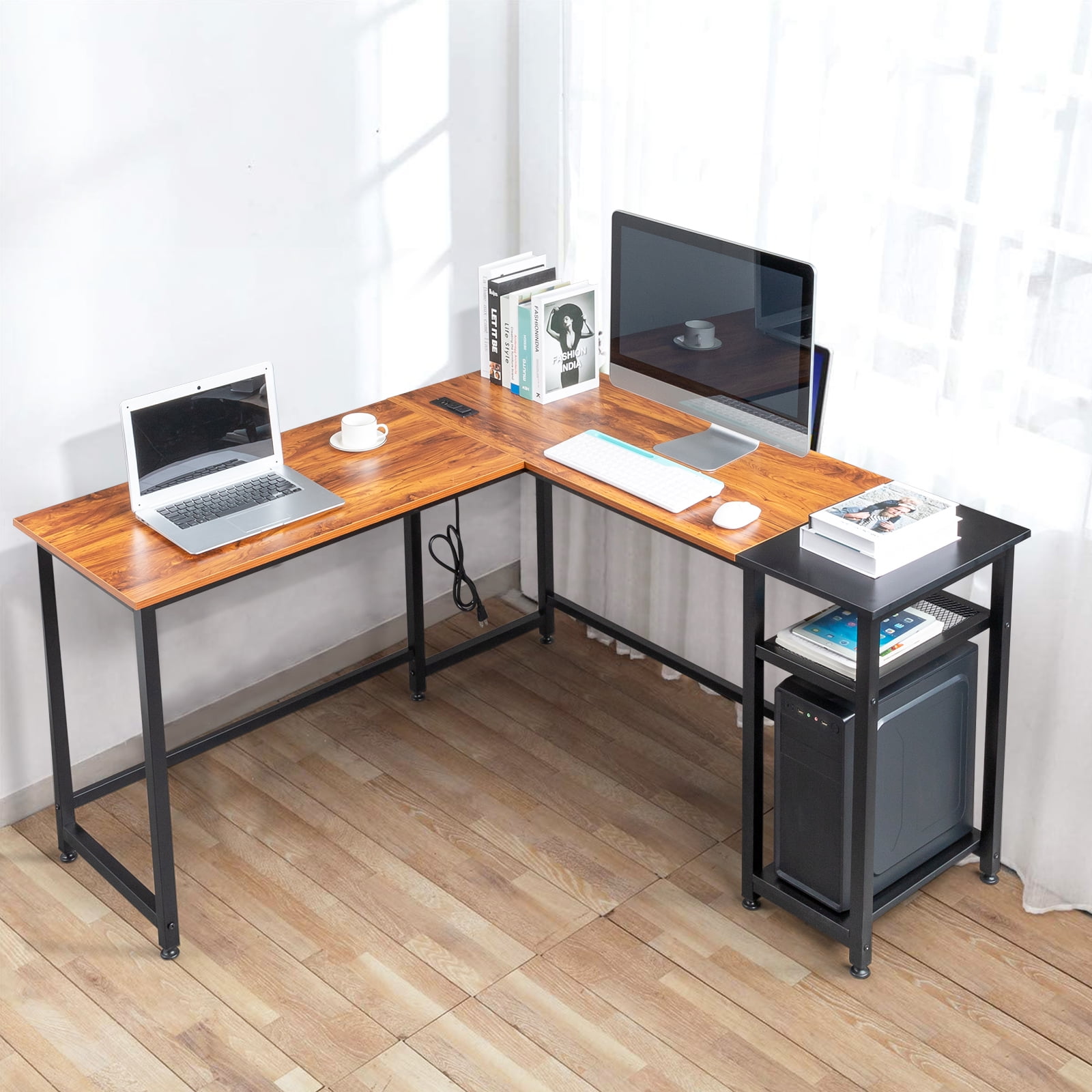 IVV L Shaped Computer Desk with Power Outlets and USB Charging Ports ...