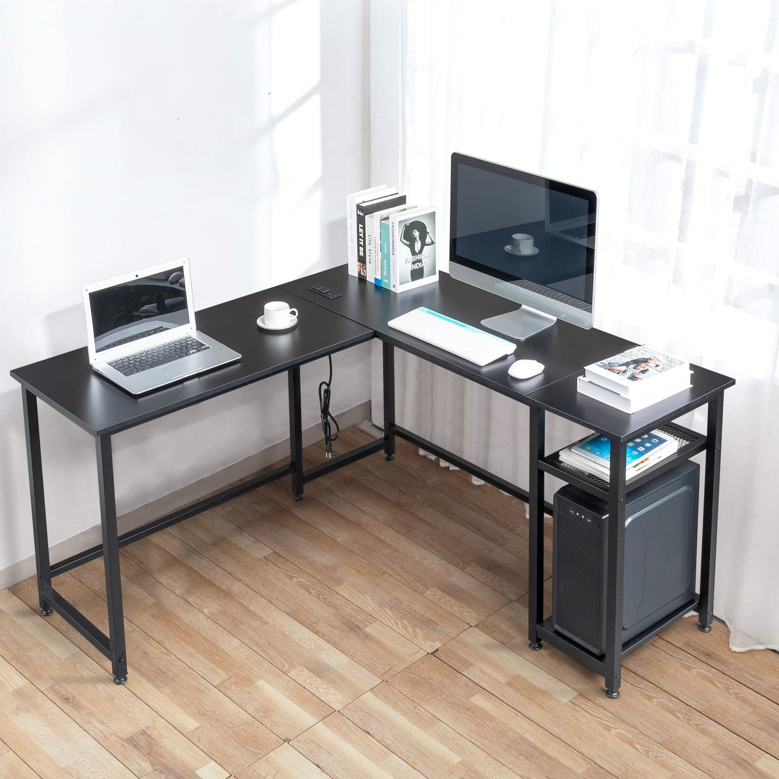 IVV L Shaped Computer Desk with Storage Shelves for Home Office, Coner ...