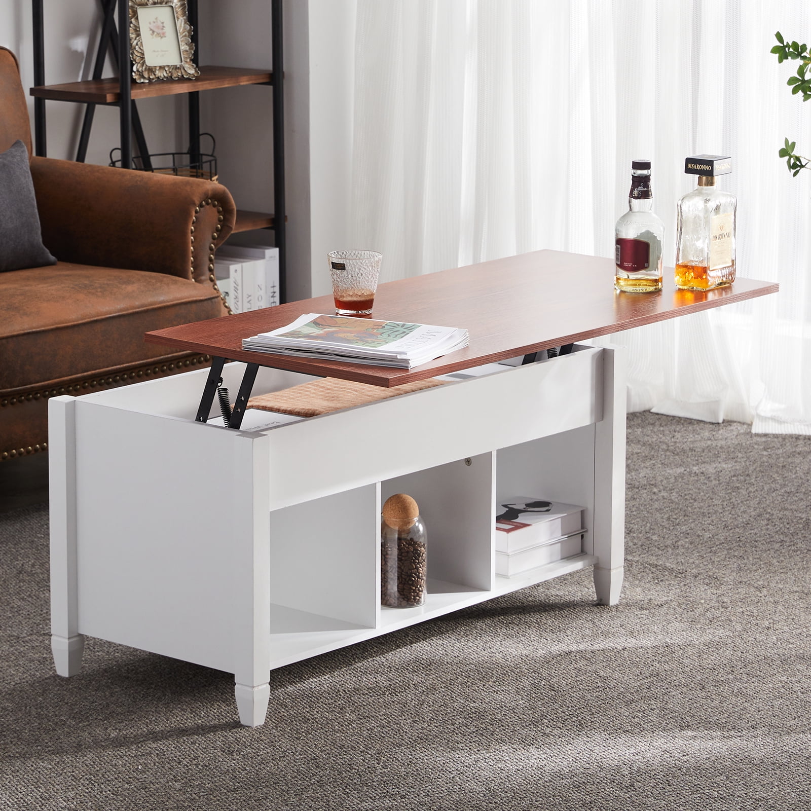 IVV Lift Top Coffee Table with Hidden Compartment and Storage Shelf ...