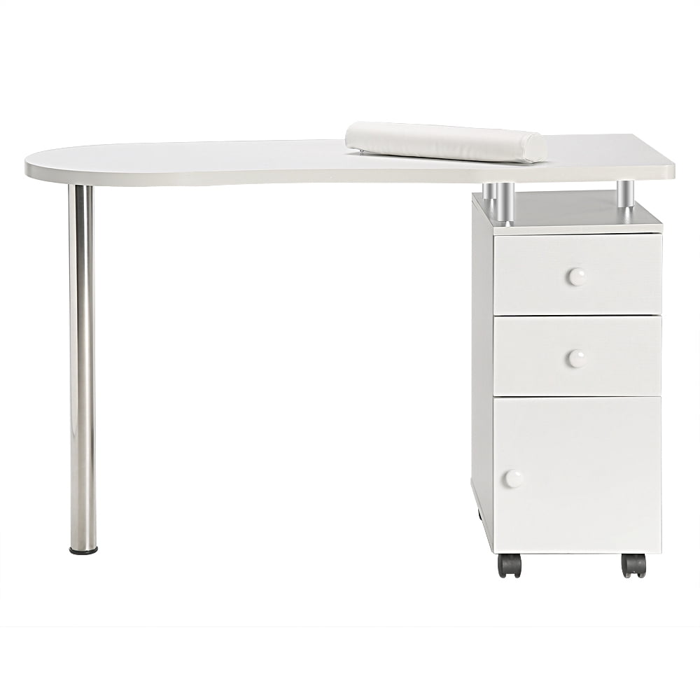 IVV Manicure Table Nail Desk with Drawers Single Cabinet on Wheels & Arm Rest Cushion, Mobile ...