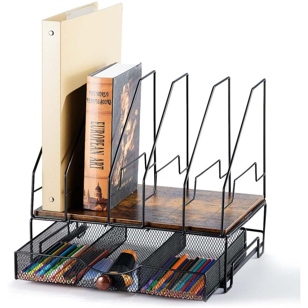 IVV Metal Desk File Organizer with Sliding Drawer and 5 Upright Section ...