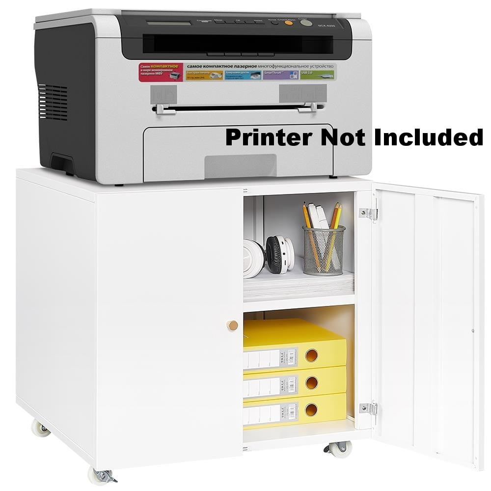 IVV Metal Printer Stand with Storage, Mobile 2-Door File Cabinet on ...