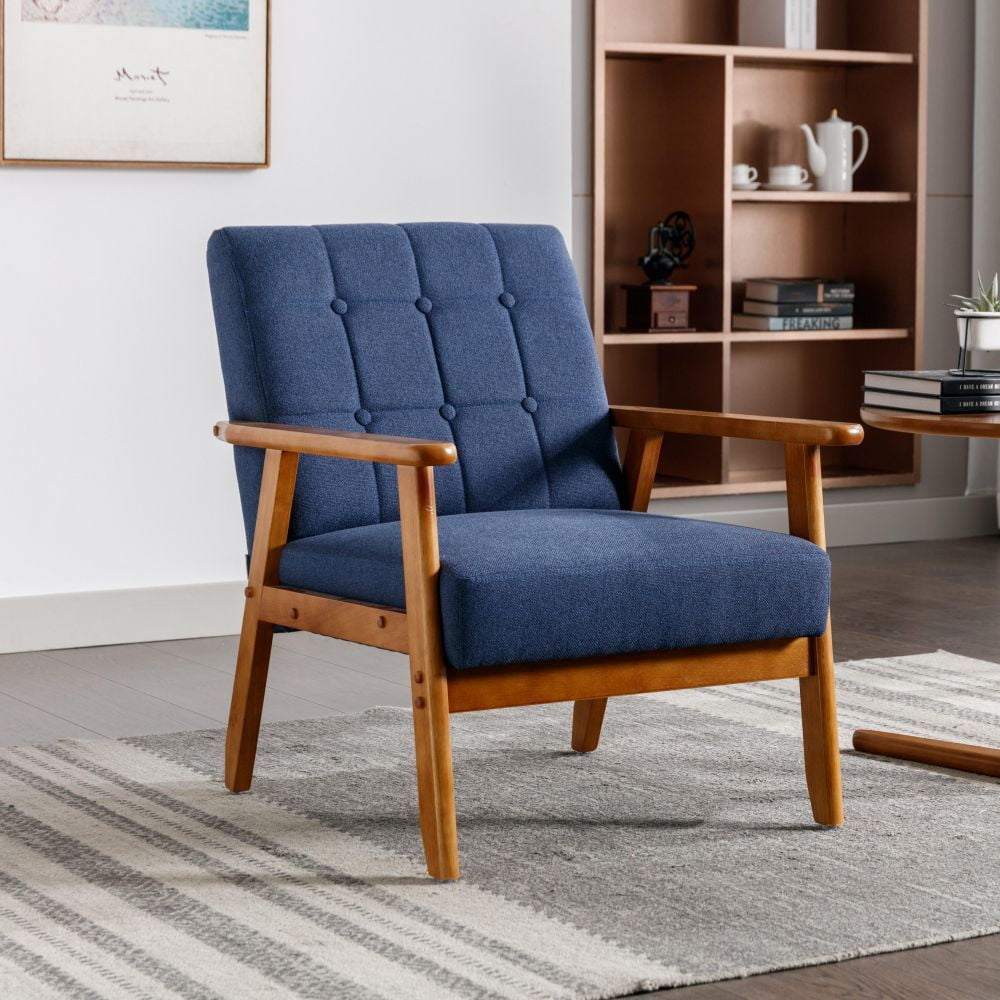 IVV Mid Century Modern Accent Chair with Wood Frame, Linen Upholstered Reading Armchair for ...