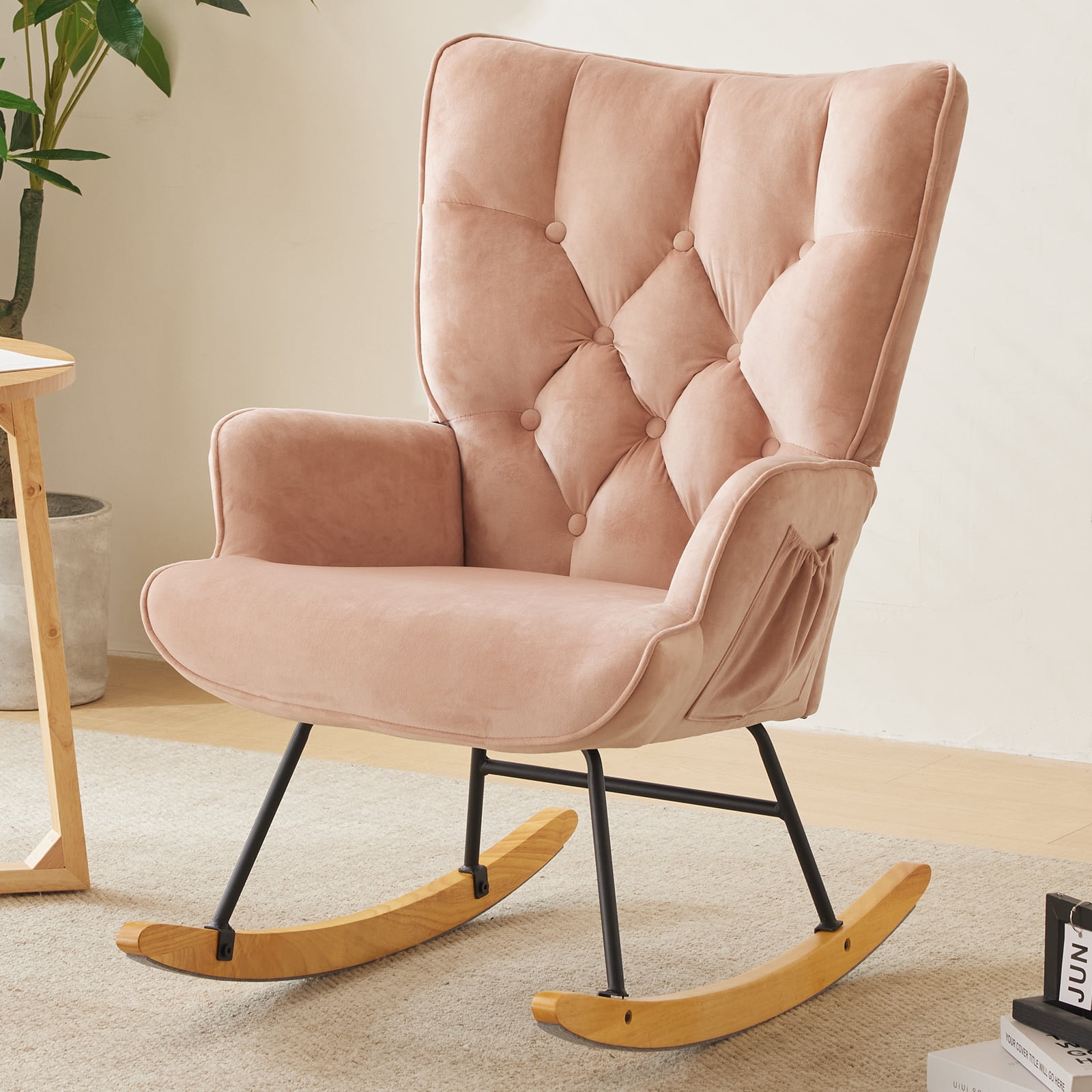 IVV Mid Century Modern Nursery Rocker Chair, Upholstered Rocking Chair ...