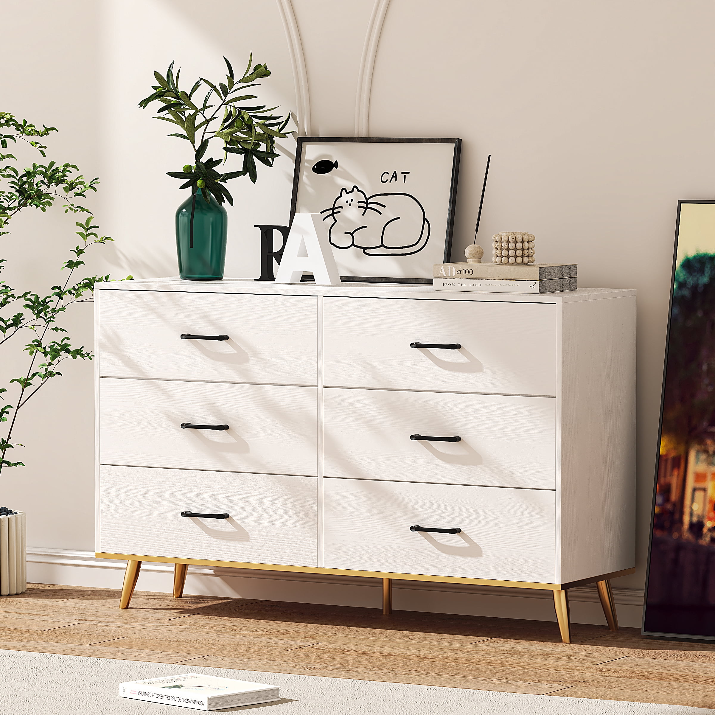 IVV Modern 6 Drawers Dresser Chests for Bedroom, Wood Wide Chset of ...