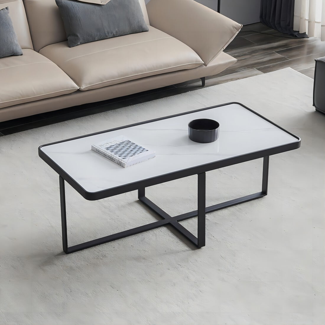 IVV Modern Coffee Table, 47" Rectangle Metal Coffee Table Living Room ...