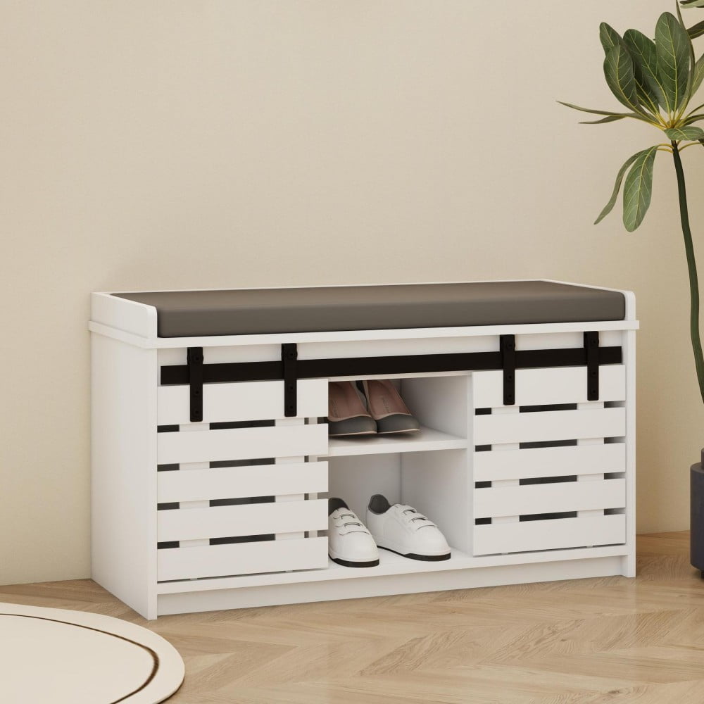 IVV Modern Farmhouse Shoe Changing Bench with Removable Seat Cushion ...