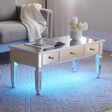 Fab Glass and Mirror Stylish Red Oval Coffee Table with Clear Tempered ...