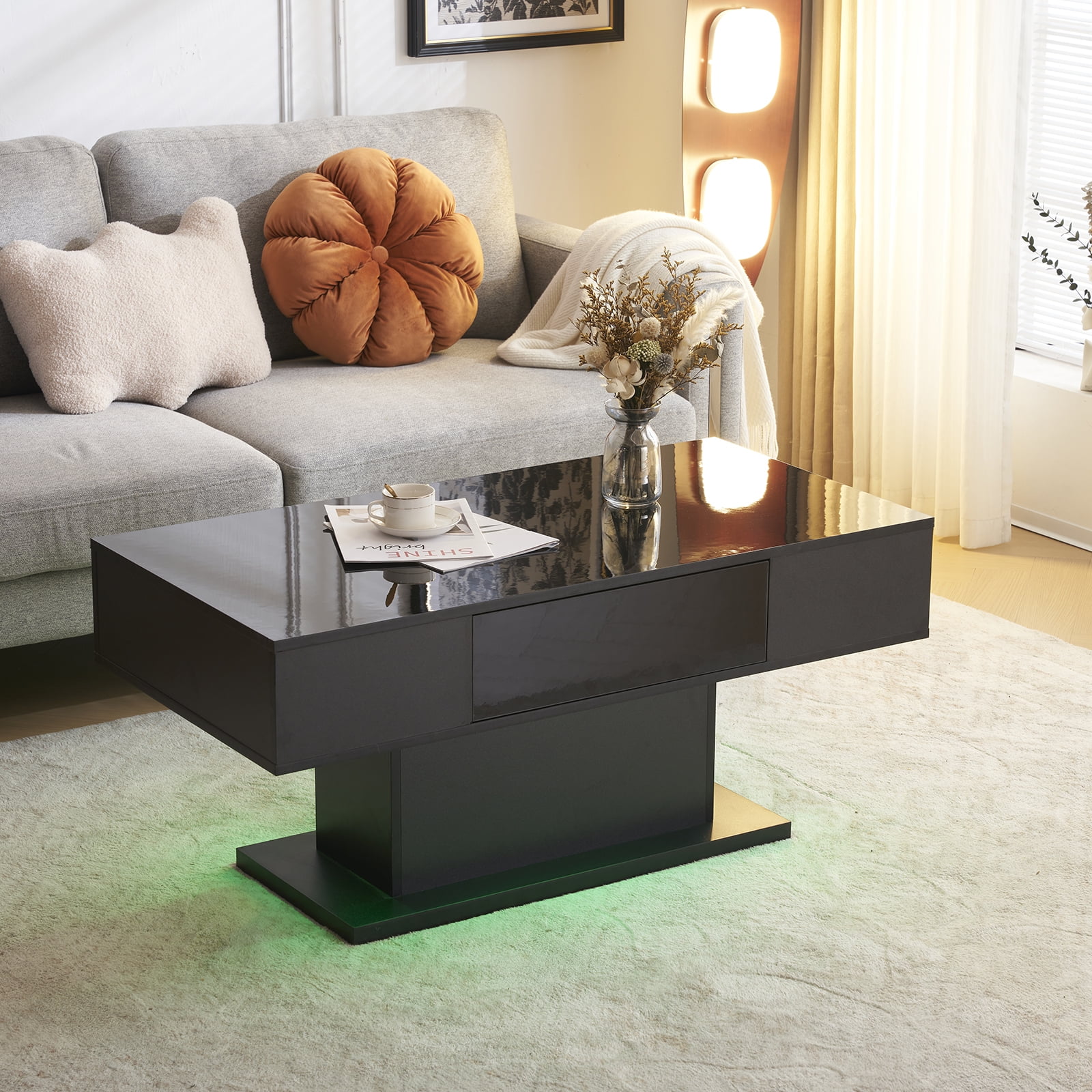 IVV Modern High Gloss Coffee Table with 16 Colors LED Lights ...