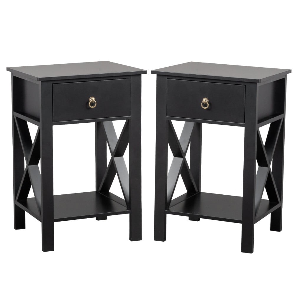 IVV Modern Nightstand Set of 2, Wooden End Side Table with Storage Drawer and Open Shelf for ...