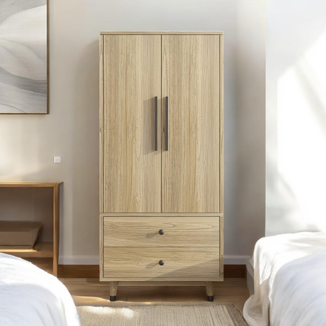 IVV Modern Wardrobe Closet with 2 Doors, 70.87"H Floor Standing Wooden Clothing Cabinet with ...