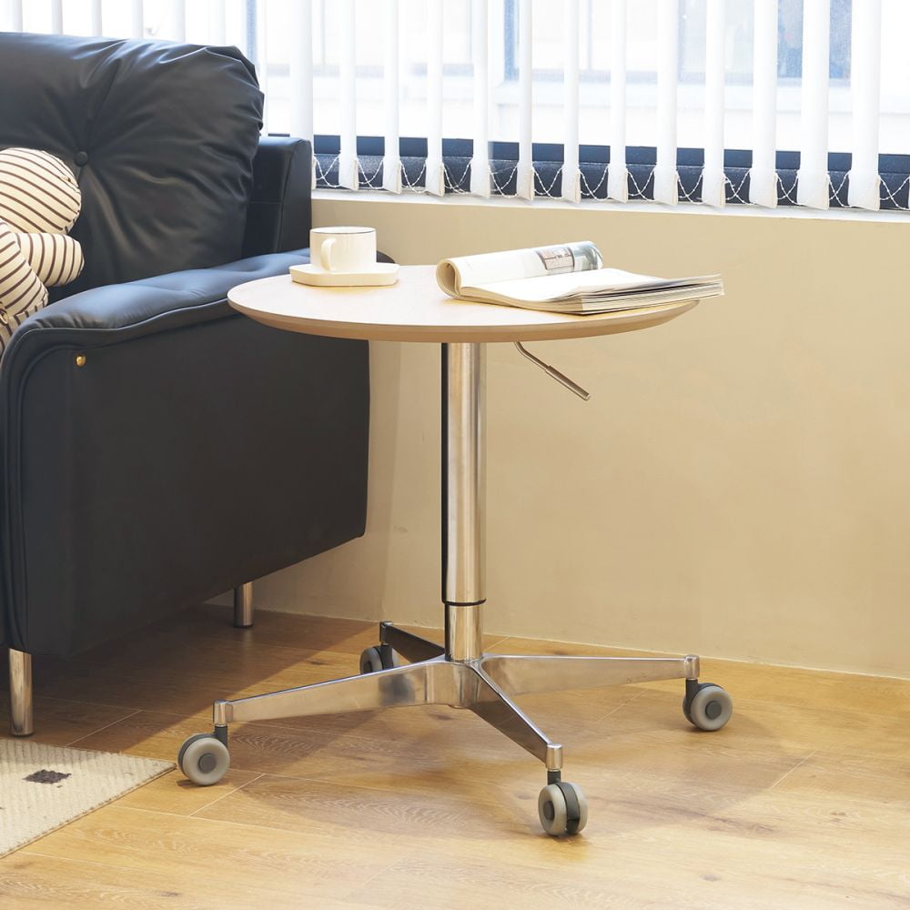 IVV Moveable Round Side Table with 360 Swivel Wheels, Versatile Coffee Table, Hight Adjustable ...