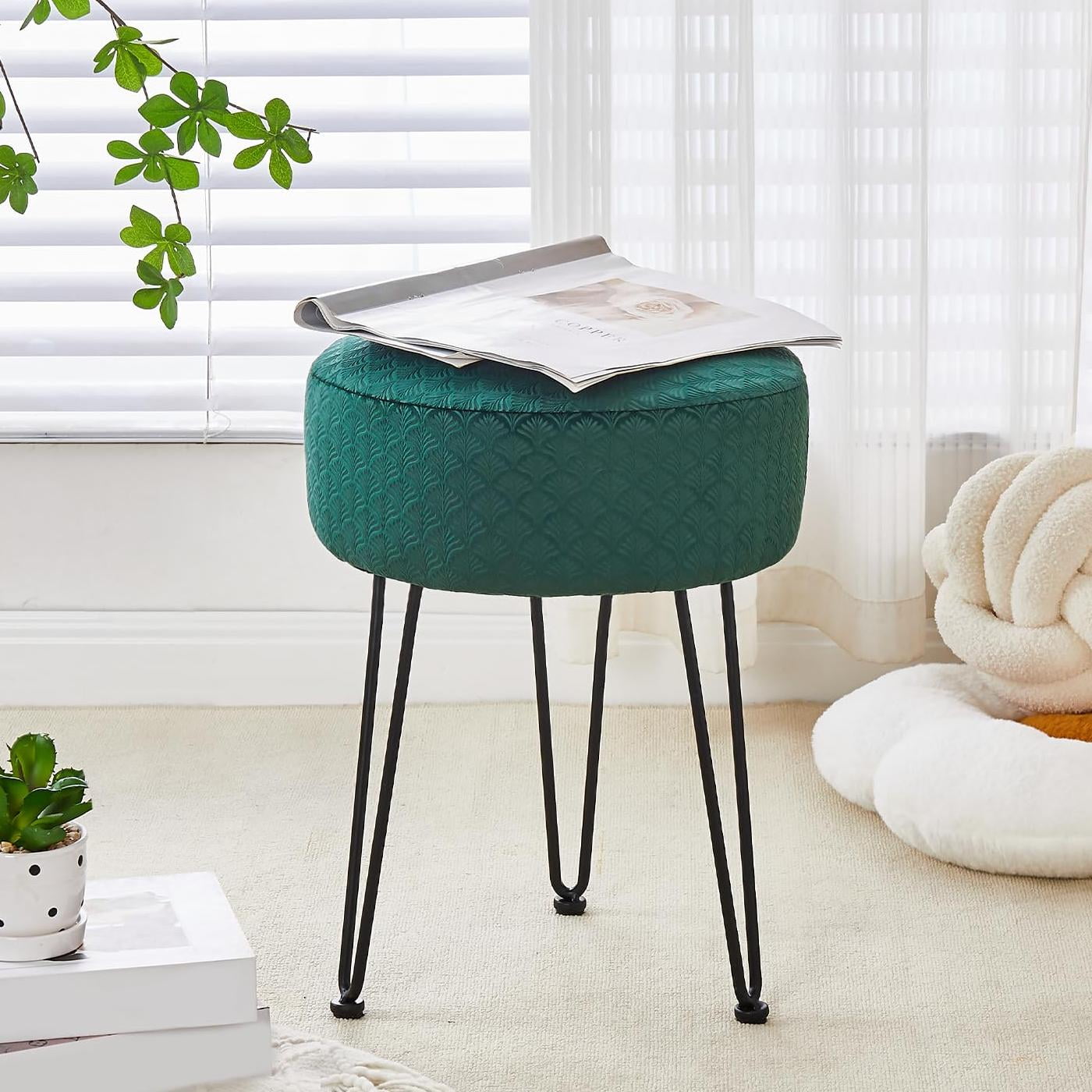 IVV Multifunctional Vanity Stools - 13" Velvet Round Ottoman Modern ...