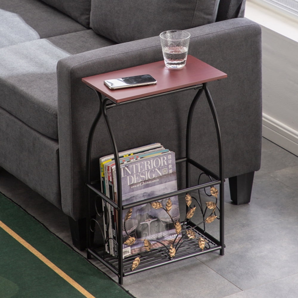 IVV Narrow End Table with Magazine Holder, Slim Bedside Table Storage ...