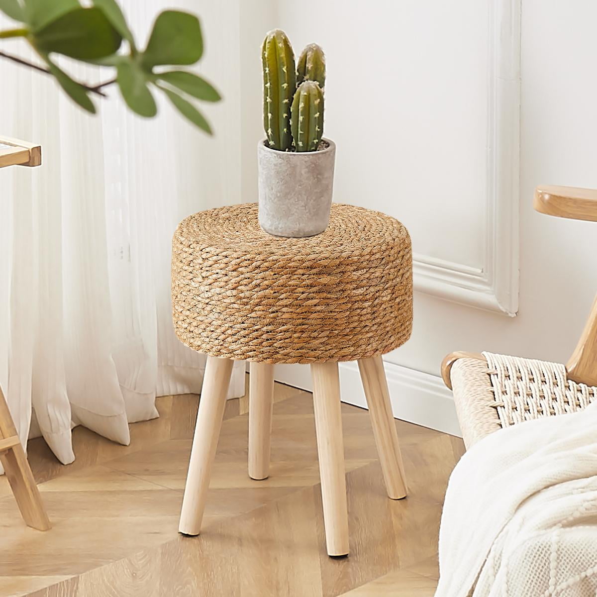 IVV Natural Seagrass Hand Weave Ottoman, 13" Small Foot Stool w/ Wood ...