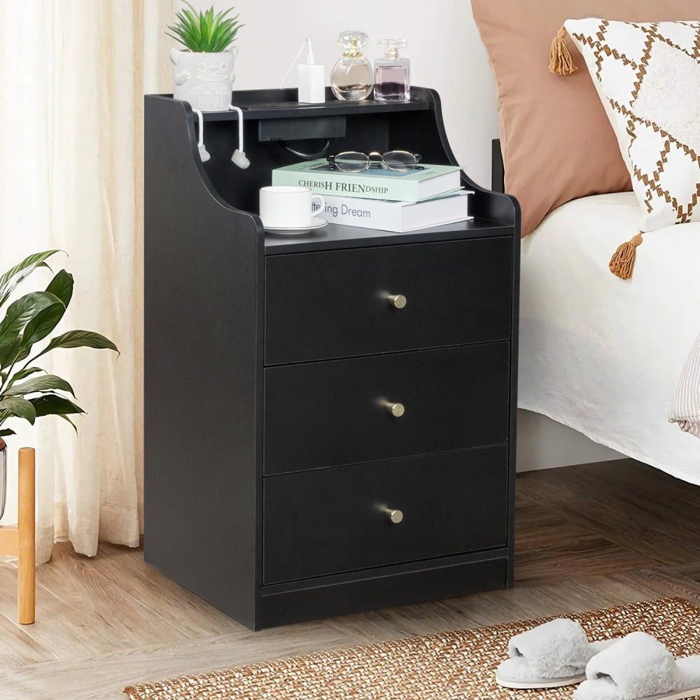 IVV Nightstand with Charging Station, 3 Drawer Chest for Bedroom ...