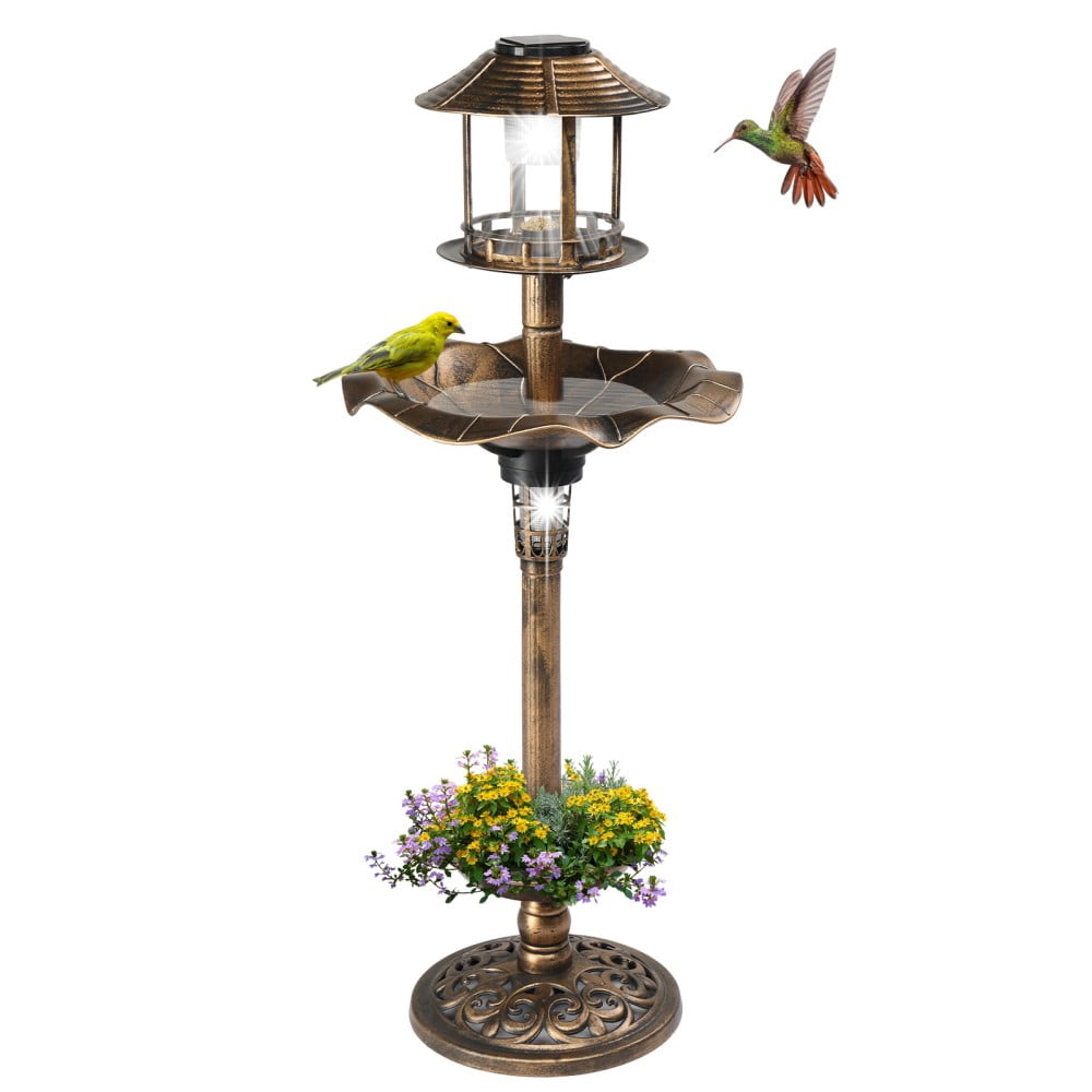 IVV Outdoor Bird Bath, 41"H Garden Decor Bird Baths with Solar-Powered ...