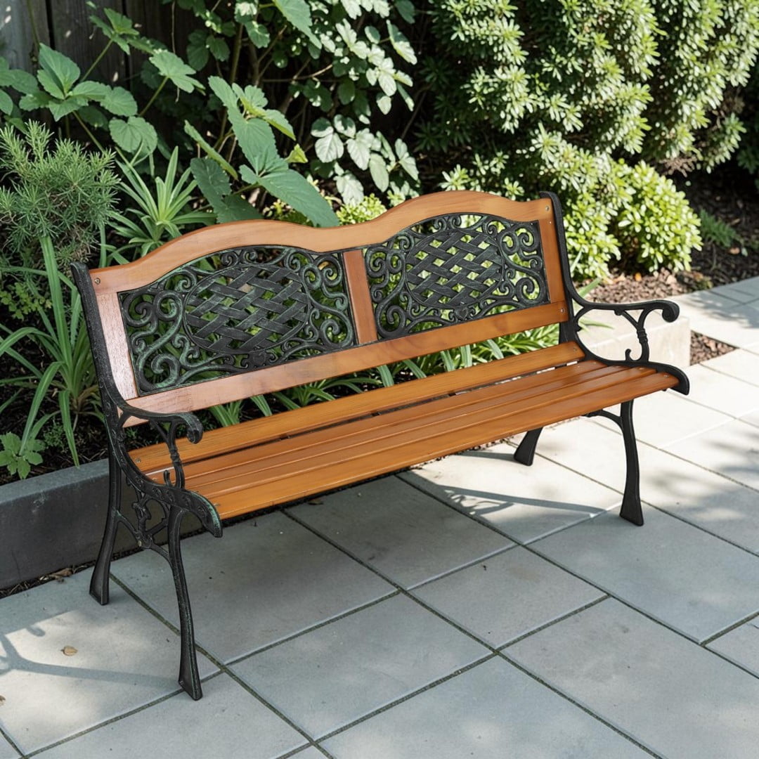 IVV Outdoor Garden Bench, 49.5-Inch Vintage Cast Iron Bench w/ Weather ...