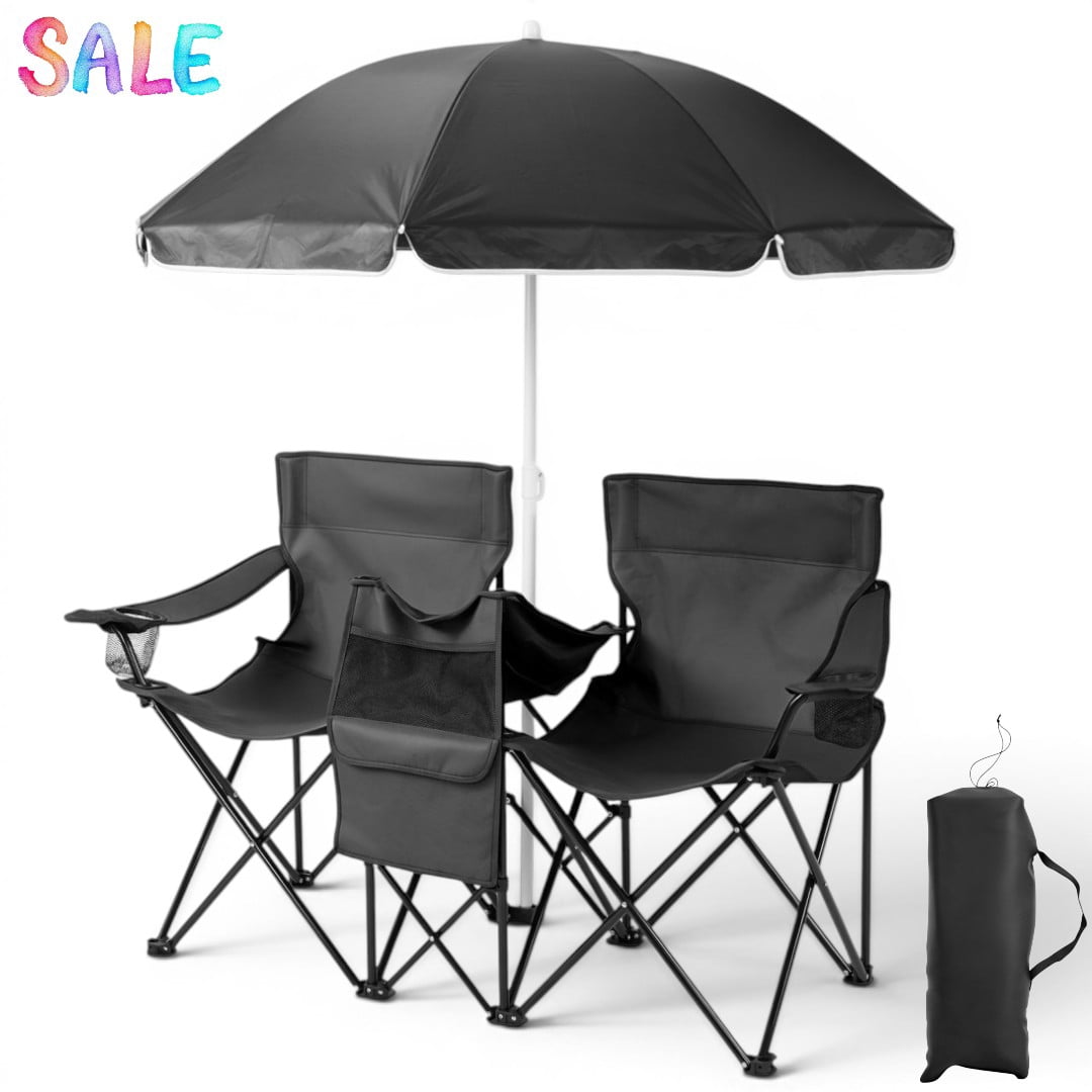 IVV Oversized Foldable 2-Seat Fishing Chair with Detachable Umbrella ...