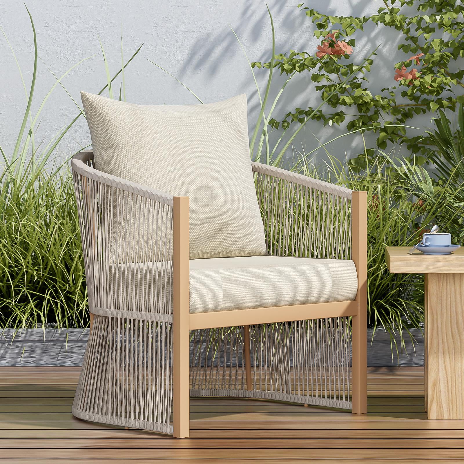 IVV Patio Curved Lounge Chair with Rope-Weave Design, Comfort Cushion ...