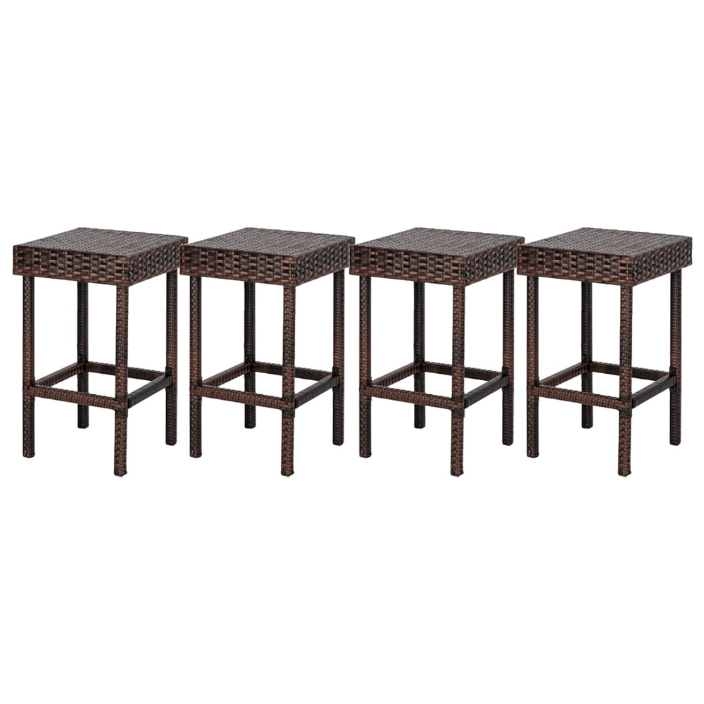 IVV Patio Wicker Bar Stools Set of 4, Outdoor Rattan Backless Dining ...