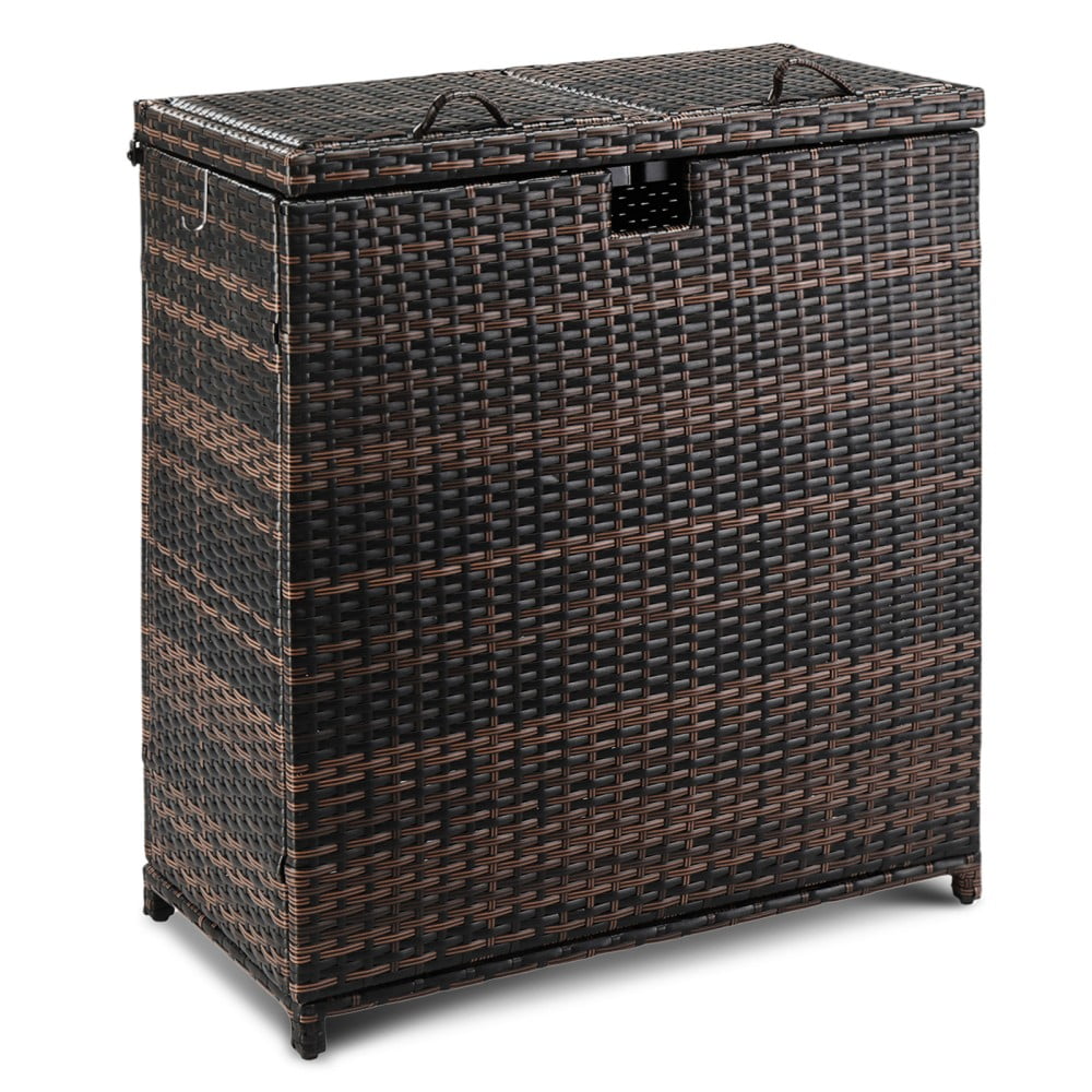 IVV Patio Wicker Trash Can, 72 Gallon Rattan Trash Can with Dual Lid ...