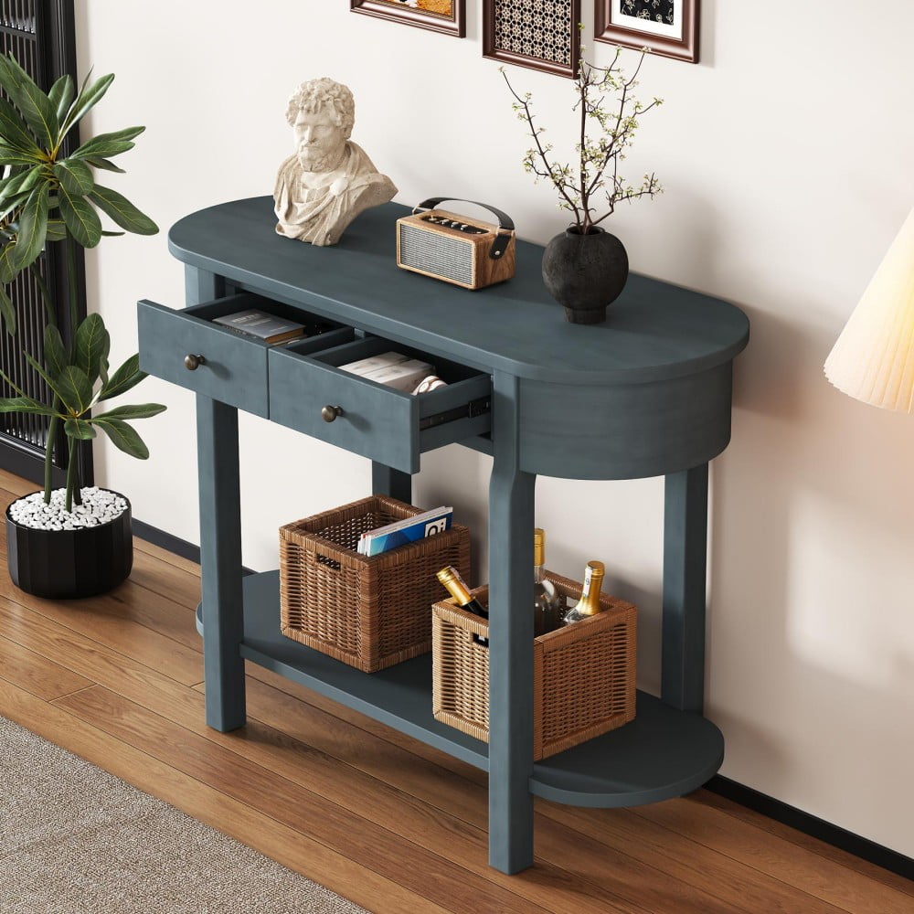 IVV Retro Console Table with 2 Drawers and Open Shelf, 40 Inch Oval ...