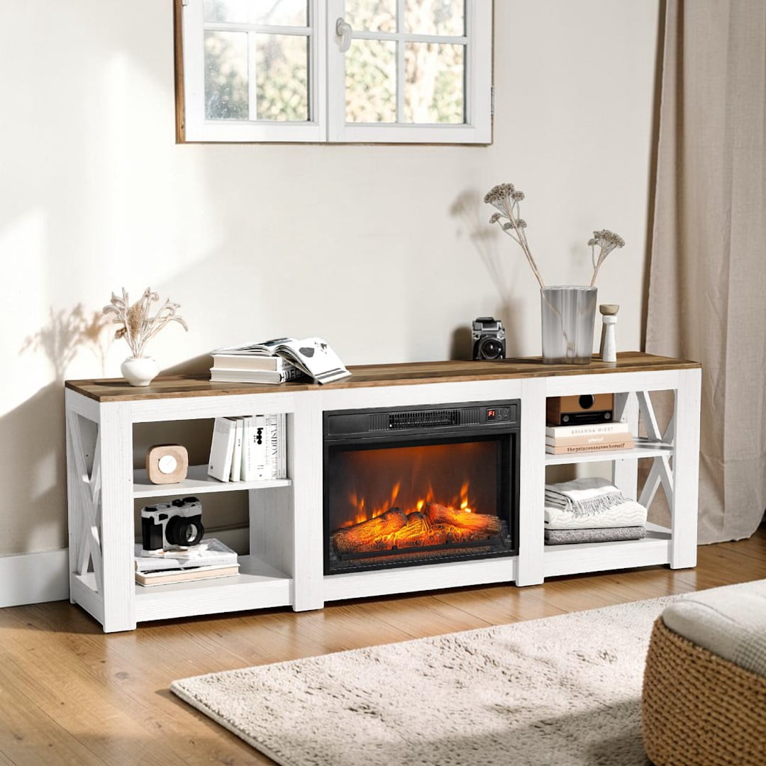 IVV Retro Farmhouse Fireplace Entertainment Center with Electric Heater ...