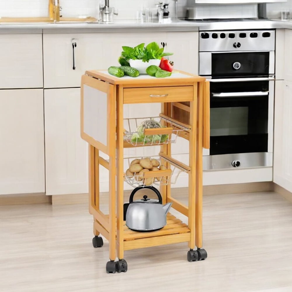 IVV Rolling Storage Cart Dining Trolley Cart Wood Kitchen Island with ...